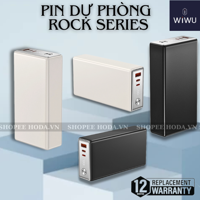 PIN DỰ PHÒNG 20.000mAh WIWU ROCK SERIES Wi-P006 sạc nhanh PD 20W , 2 cáp sạc nhanh Type C ...