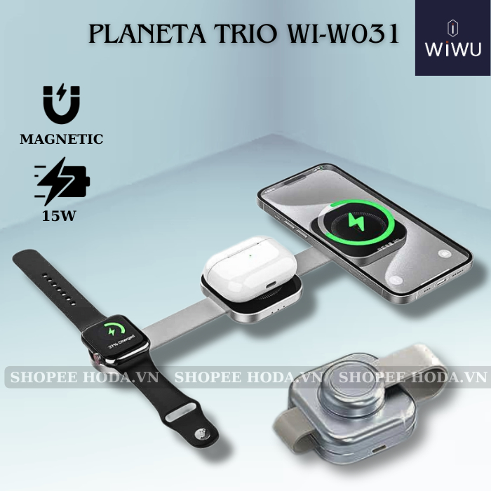 Bộ Đế Sạc Nhanh 15W Không Dây Gập Gọn WIWU Planeta Trio Wi-W031 Từ Tính Smartphone, Đồng Hồ ...