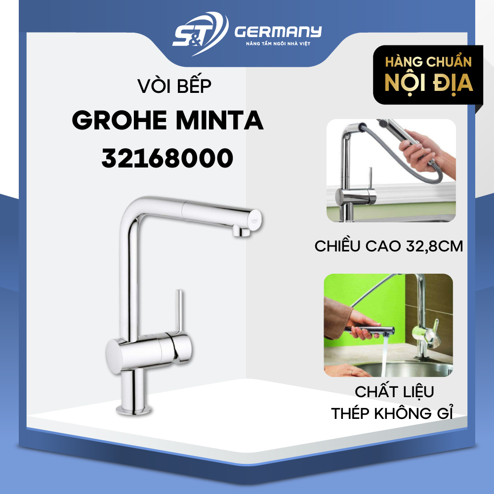 Vòi bếp Grohe Minta 32168000 nội địa đức Vòi rửa bát dây rút cao cấp góc quay 360 độ GermanySnT ...
