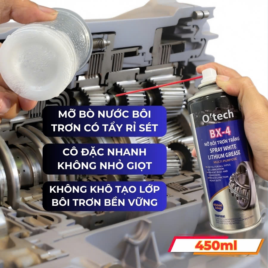 Mỡ bò chịu nhiệt bôi trơn tẩy rỉ sét O'TECH BX-4 Lithium White Grease - Mỡ bôi trơn trắng dạng ...