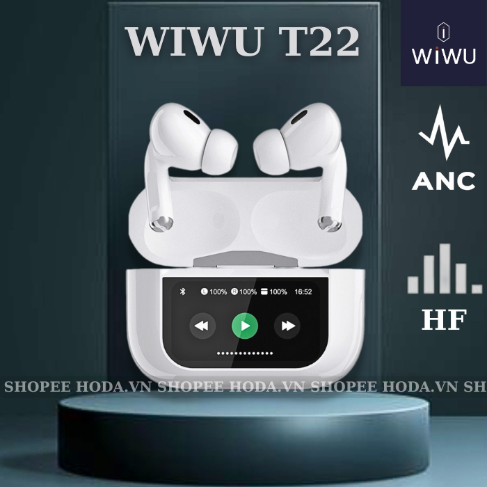 Tai Nghe Bluetooth WIWU T22 Pro Màn Hình Cảm Ứng TFT Chống Ồn Chủ Động ANC 13 Chức Năng Kèm Dây ...
