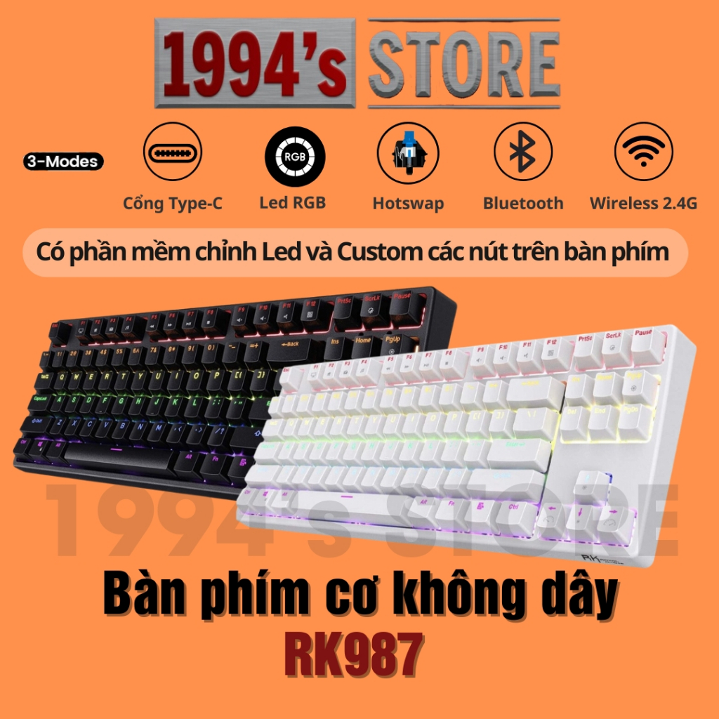 (SẴN) Bàn Phím Cơ Không Dây Royal Kludge RK987 Version4 Wireless 2.4G + Bluetooth + Dây TypeC ...