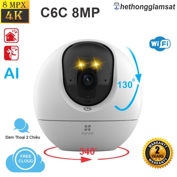 Camera Wifi EZVIZ C6C 8MP 4K AI, Xoay 360, Đàm Thoại, Màu Bang Đêm - Chính Hãng, Bảo Hành 24 ...