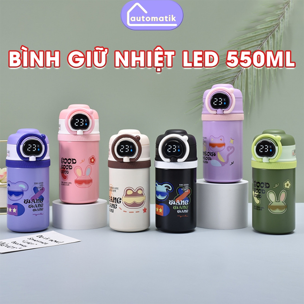 [RS1] Bình Giữ Nhiệt Mini Có Ống Hút Cute Inox 316 550 Ml Đựng Nước Cho Bé Đi Học Sinh Có Quai ...