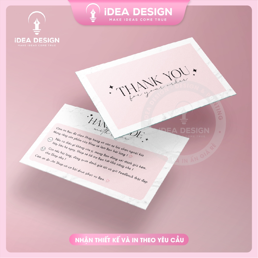 Thank You Card, Thiệp Cám Ơn màu HỒNG phối VÂN ĐÁ Sang Trọng - PINK ...