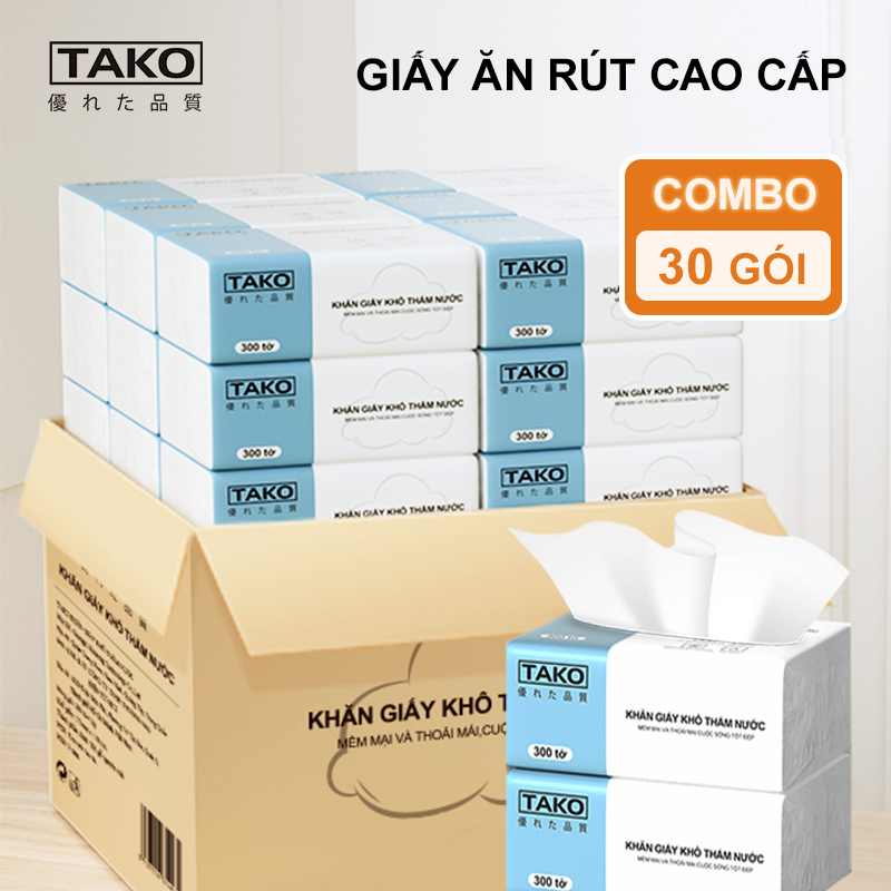 Giấy ăn rút Tako thùng 30 gói, khăn giấy đa năng 4 lớp 300 tờ cao cấp ...