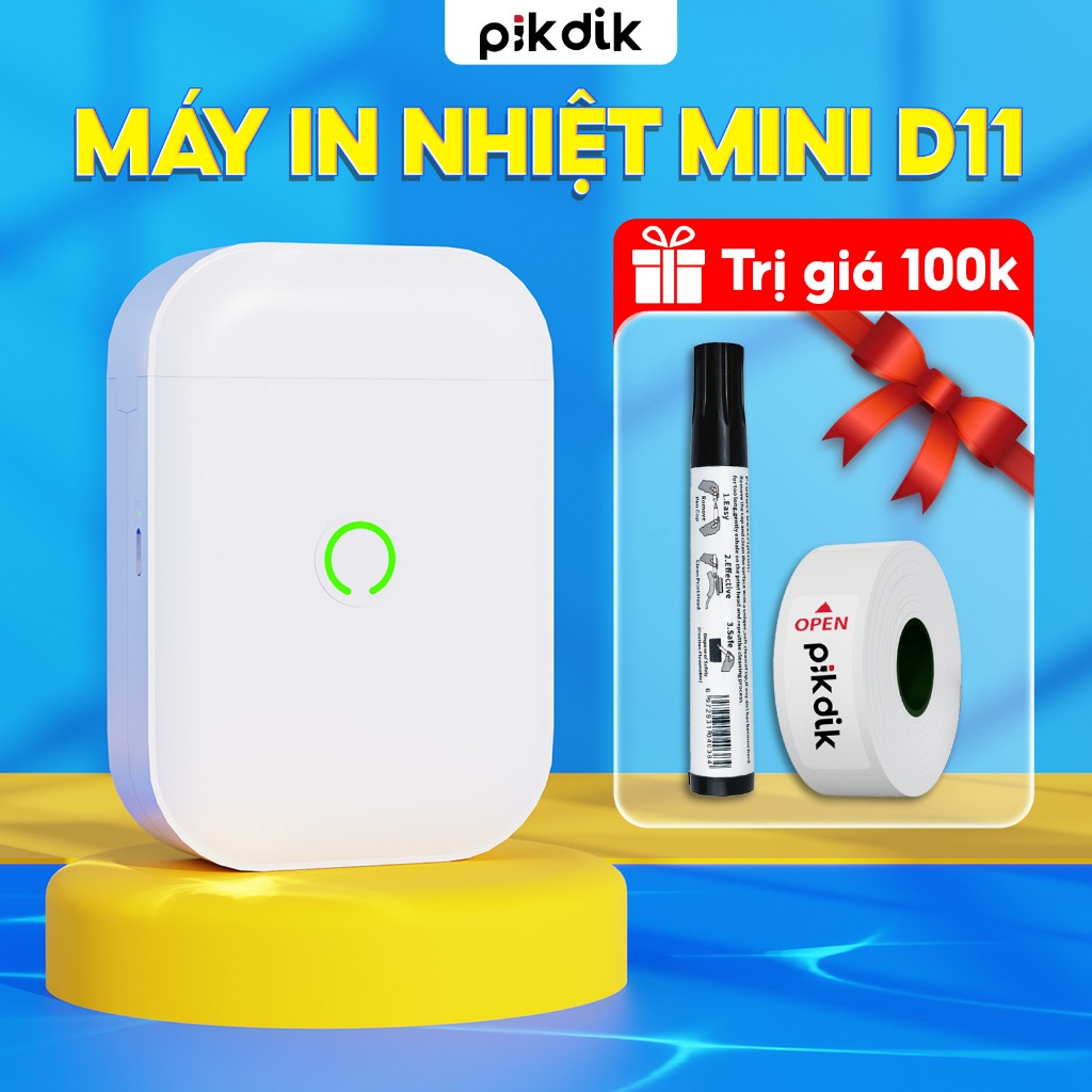 Máy in nhiệt mini cầm tay bluetooth PIKDIK D11 in mã QR, barcode mã ...