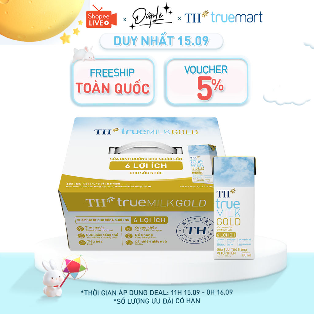 [Diệp Lê x TH true mart] Thùng 24 hộp sữa tươi tiệt trùng vị tự nhiên ...