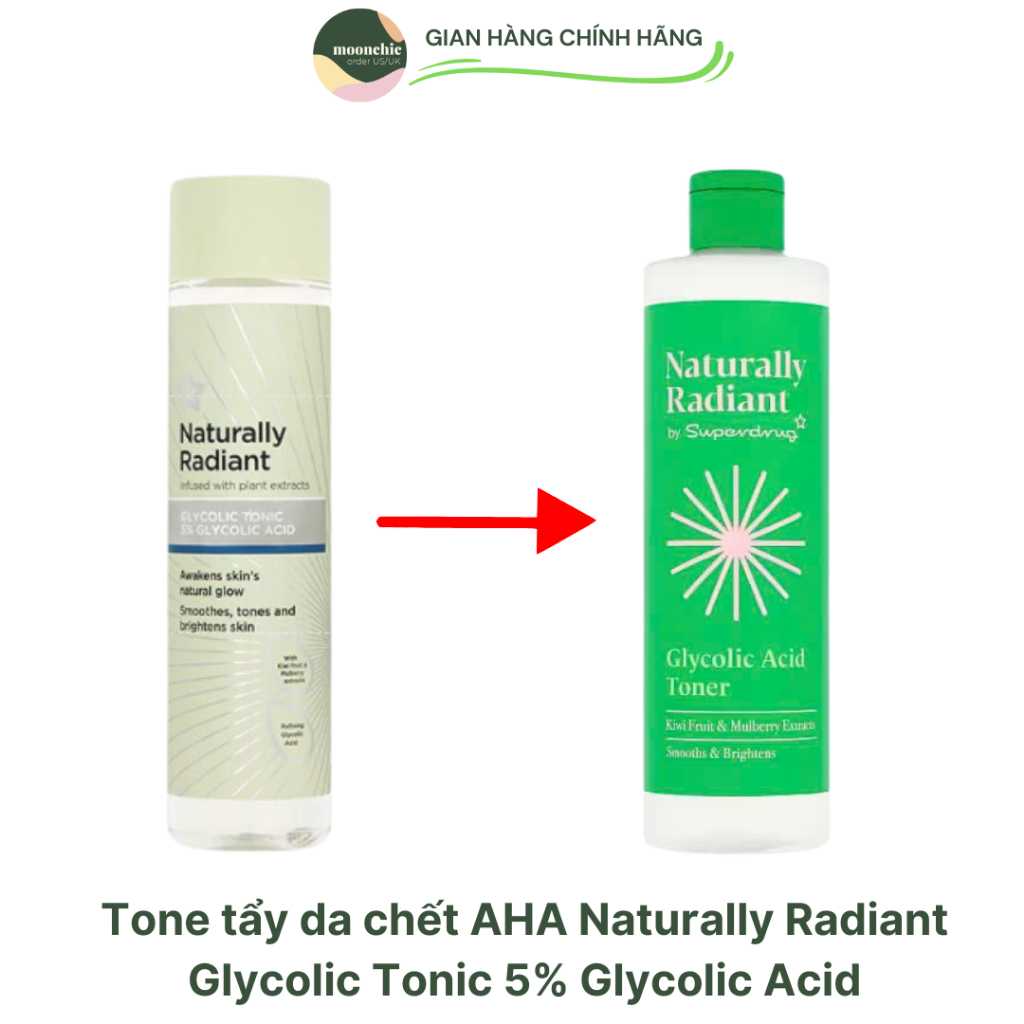 Toner tẩy da chết sáng da superdrug AHA Naturally Radiant Glycolic ...