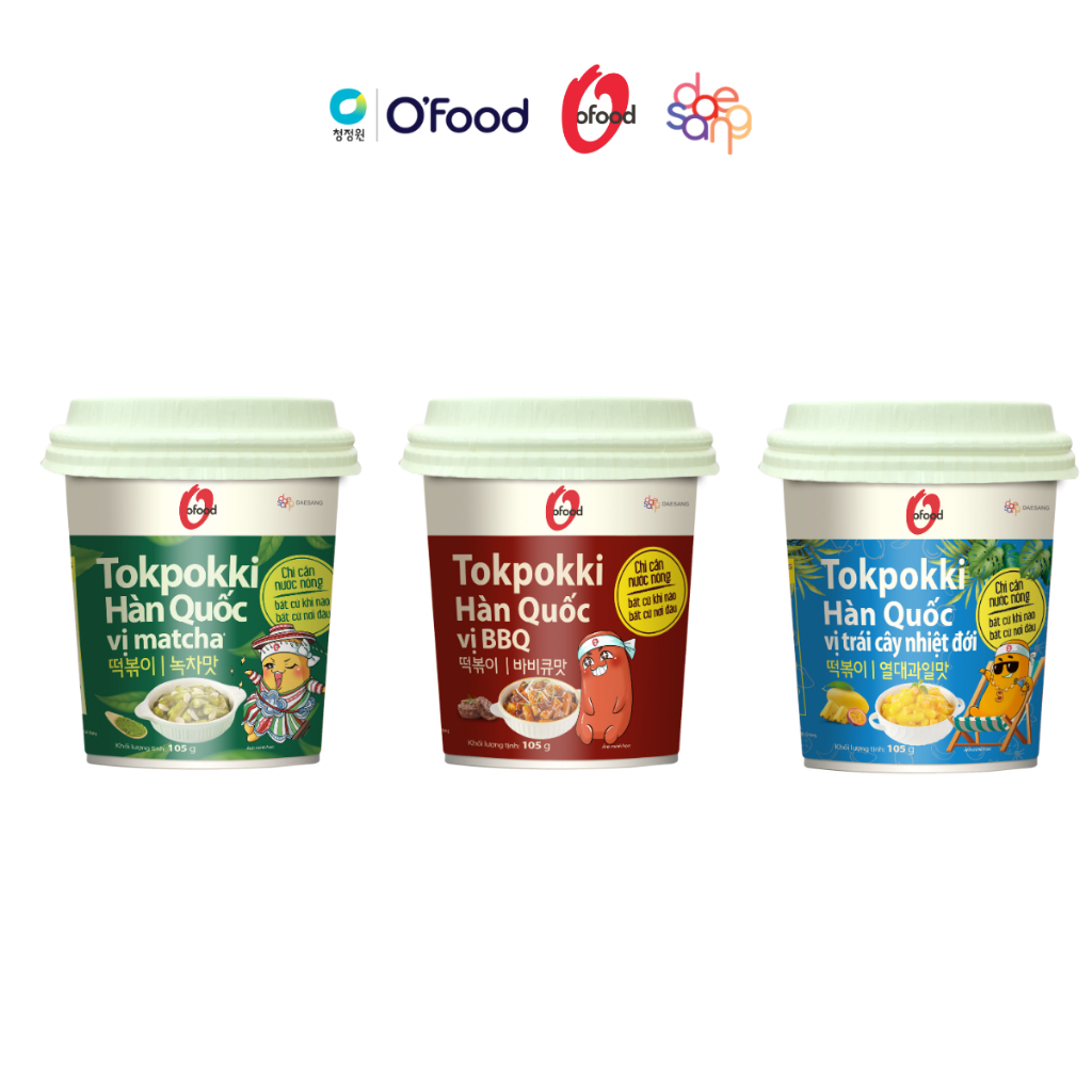 Combo 3 hộp tokbokki O'food 105g 3 vị mới tặng kèm 3 móc khóa (vị matcha, vị trái cây nhiệt đới ...