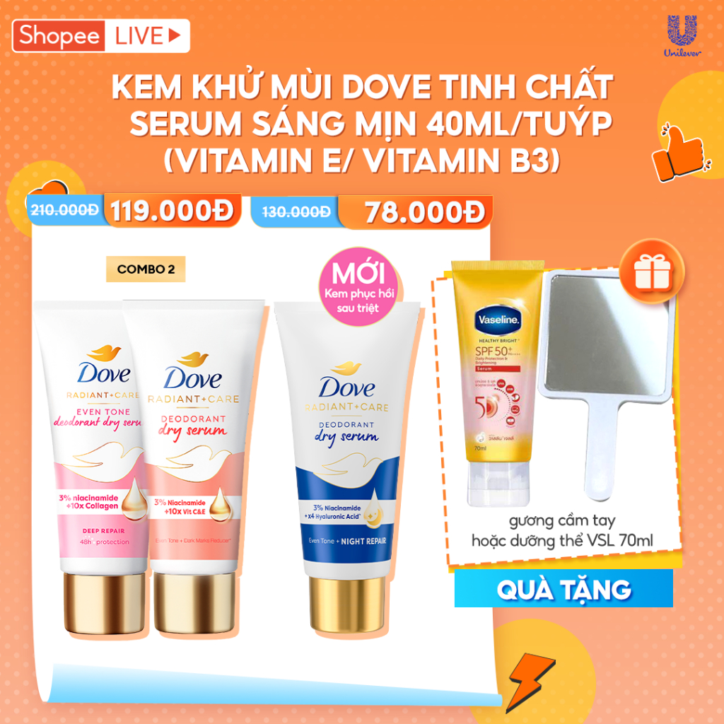 [LIVE] Kem Khử Mùi Dove Tinh Chất Serum Sáng Mịn 40ml/Tuýp (Vitamin E ...