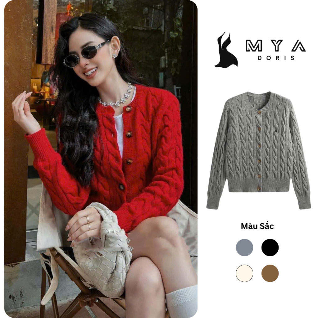 Áo khoác Cardigan len MYA, áo Cardigan nữ vặn thừng thêu ngựa cổ tròn ...