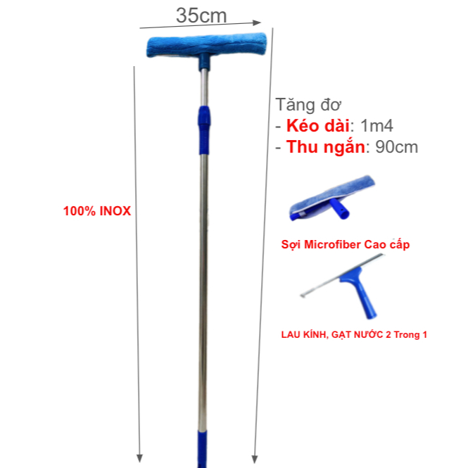 CÂY LAU KÍNH, GẠT NƯỚC 2 Trong 1 Loại Tốt sợi Microfiber Cao cấp 100% ...