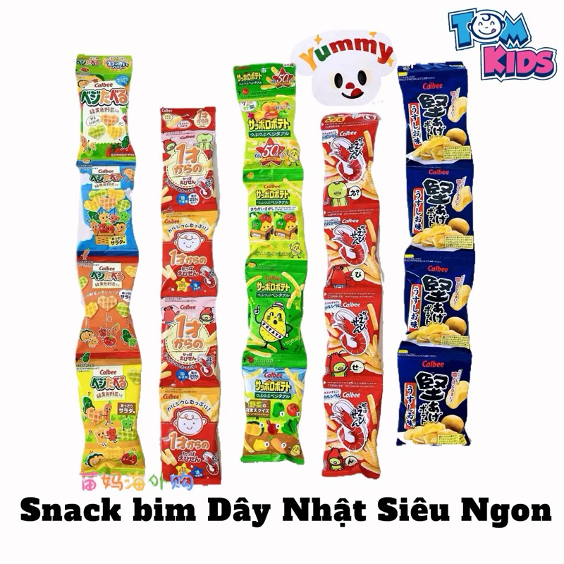 Set Bim bim dây 4 bịch / Bánh snack calbee / tohato dây ăn dặm Nhật ...