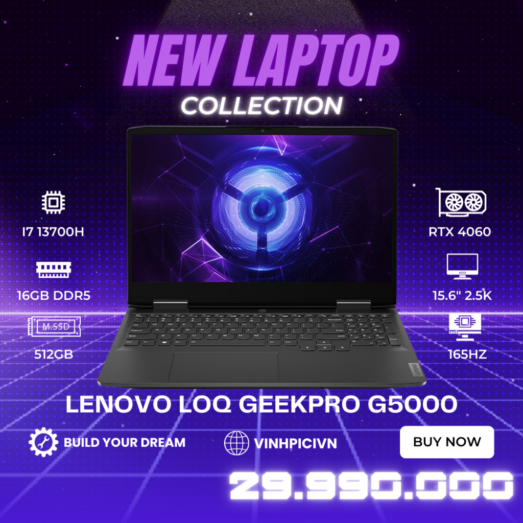 Laptop Lenovo LOQ GEEKPRO G5000 (I7 13700H/ RTX 4060/ Ram 16GB/ SSD 512 ...