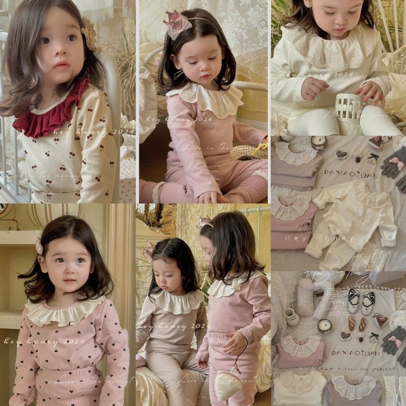 Bộ dài tay thun cotton phối cổ viền ren QCCC cho bé gái, bộ đồ dài tay ...