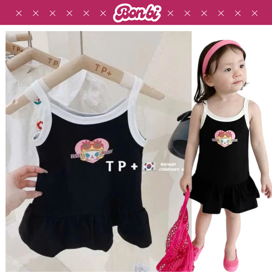 [TTM] Váy xinh cho bé gái BONBI, đầm 2 dây maxi in hình, chất mát mẻ cho bé mặc đi chơi, đi ngủ ...