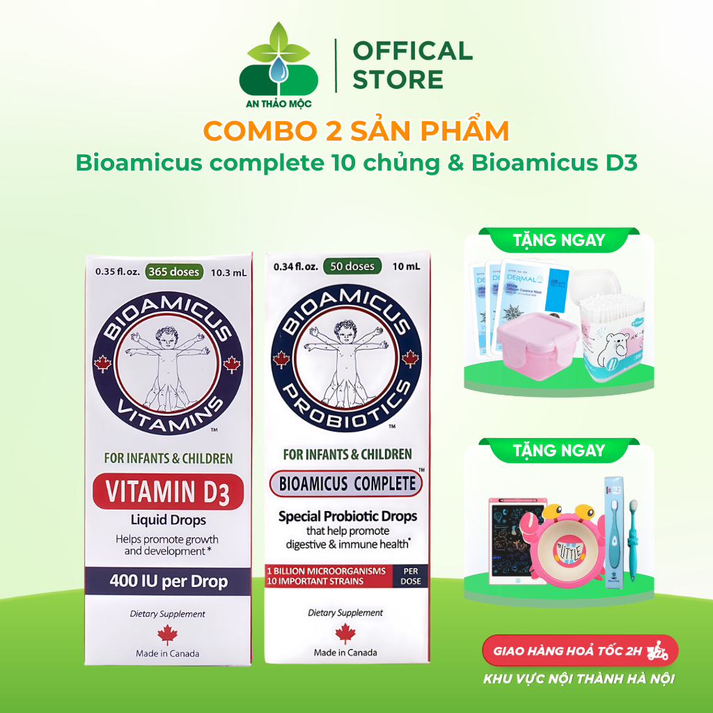 Combo 2 hộp tự chọn Men 10 chủng Bioamicus, Bioamicus D3, Ferrolip Baby ...