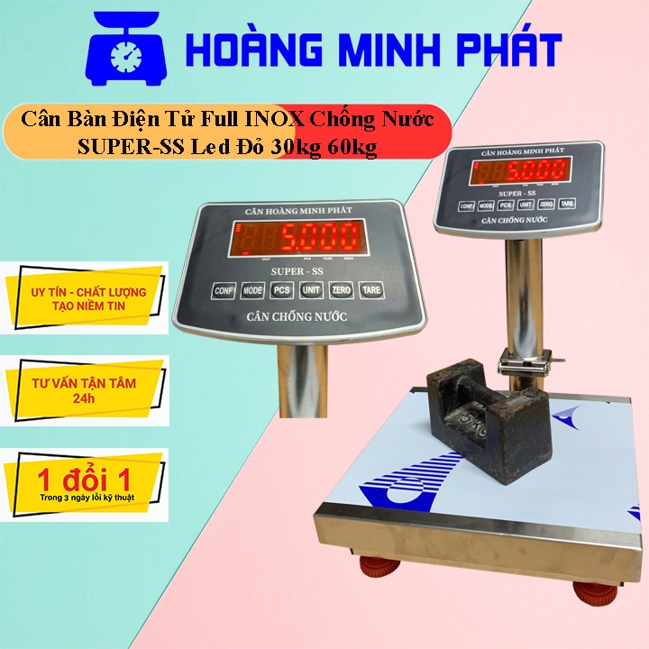 Cân Điện Tử - Cân Bàn Full INOX304 Chống Nước HOÀNG MINH PHÁT 30kg 60kg ...