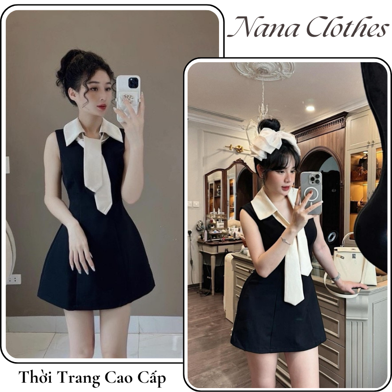 Váy nữ màu đen cổ sơ mi trắng giả cavat siêu xinh Nana Clothes, đầm nữ ...