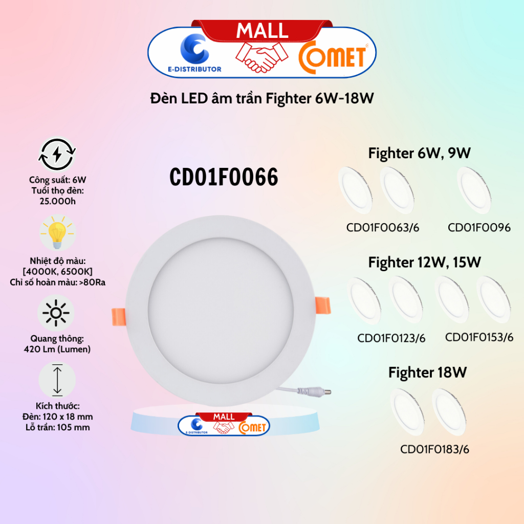 [HỎA TỐC] Đèn Led Downlight tròn âm trần dòng Fighter 6W,9W,12W,15W,18W Comet - 100% chính hãng ...
