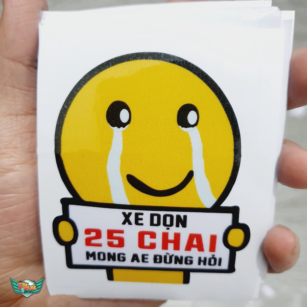 Sticker xe dọn 25 chai hài hước, dán xe máy, xe điện, ô tô...Decal 3 ...