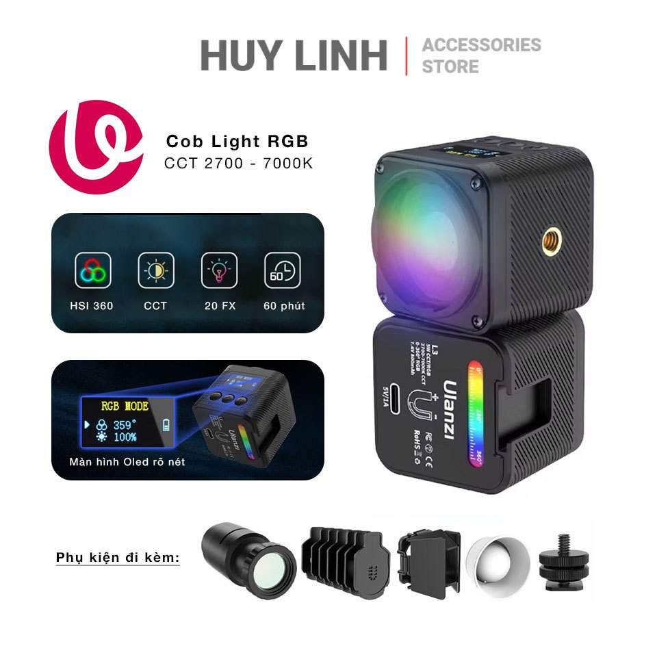 Đèn Led Cob mini Ulanzi L3 RGB 2700 - 7000K công suất 5W kèm rất nhiều ...