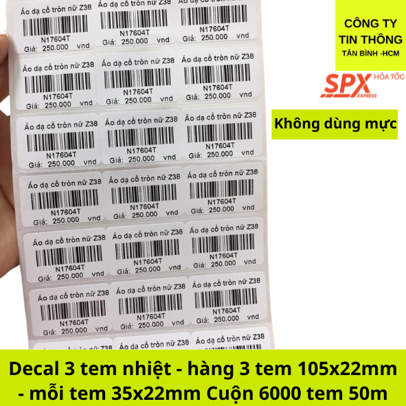 10 Cuộn Giấy in tem mã vạch, tem nhiệt 3 tem / hàng, khổ 35x22 mm ...