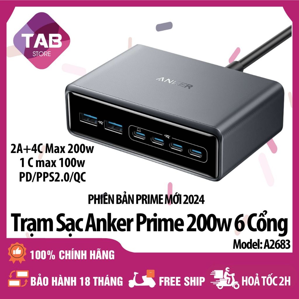 Trạm Sạc Anker Prime 6 Cổng 200w GaNPrime A2683 - Bảo Hành 18 Tháng ...
