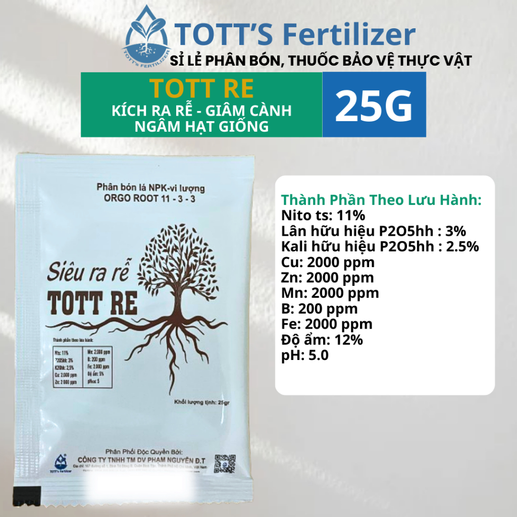 Siêu kích rễ TOTT RE, chuyên dùng kích rễ cây trồng gói 25g TOTT’s Fertilizer | Shopee Việt Nam