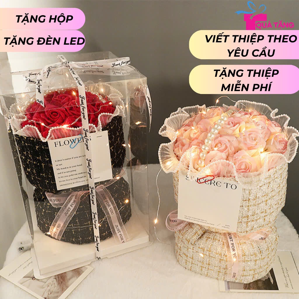 Hoa sáp thơm quà 8/3 tặng mẹ kèm hộp đèn LED phát sáng hoa sap 21 bông ...