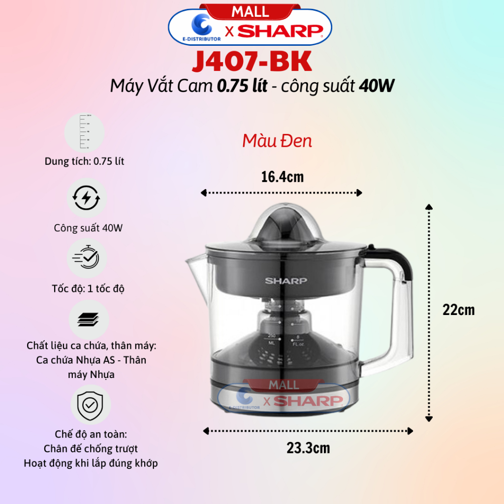[HỎA TỐC] Máy vắt cam Sharp EJ-J407-BK - Công suất 40W - Hàng chính ...