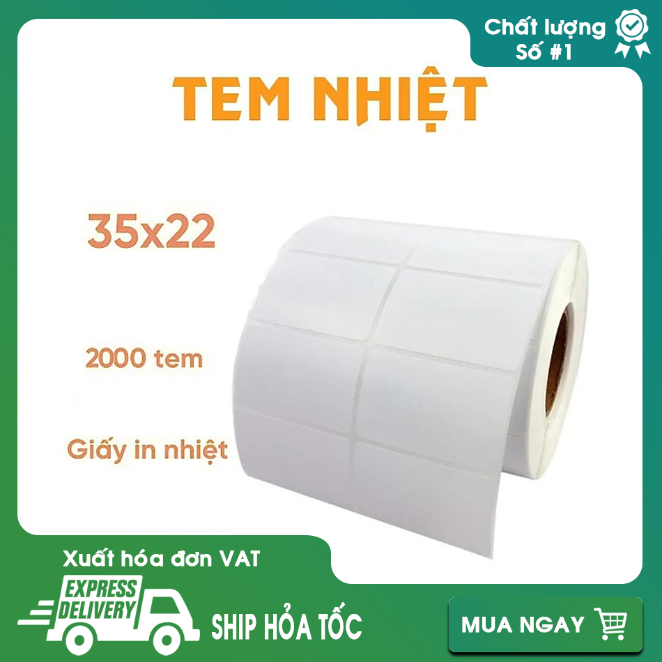 Giấy in tem, in mã vạch nhiệt 2 tem khổ 70x22mm (35x22) 2000 tem ...