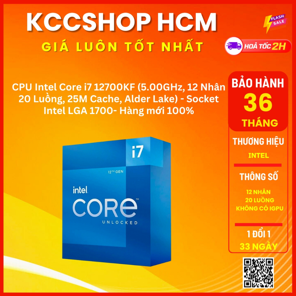 CPU Intel Core i7 12700KF (5.00GHz, 12 Nhân 20 Luồng, 25M Cache, Alder Lake) - Socket Intel LGA ...