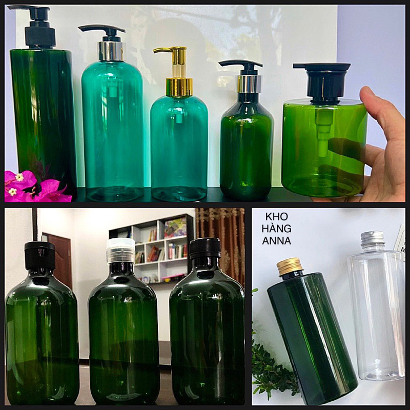 Chai nhựa Xanh lá 500ml 400ml 300ml 200ml- Chai Pet Dầu gội vòi nhấn giọt, nắp đen | Shopee Việt Nam