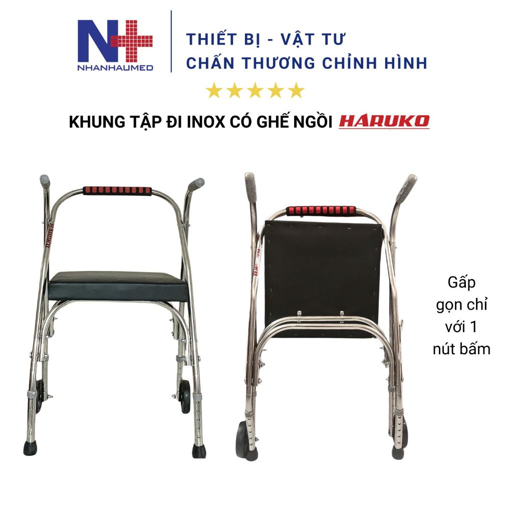 Khung Tập Đi Cho Người Già Có Ghế Ngồi Inox Cao Cấp, Khung Tập Đi Inox Gấp Gọn Có Ghế Ngồi ...