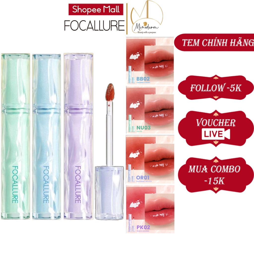 Son Tint FOCALLURE Siêu Căng Bóng Mọng, Nước Lâu Trôi, Không Bết Dính 2g L22 | Shopee Việt Nam