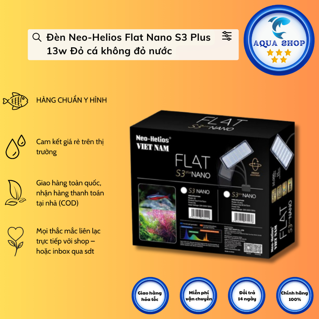 Đèn Neo-Helios Flat Nano S3 Plus 13w/ Đèn CF02 GRB Đỏ cá không đỏ nước ...