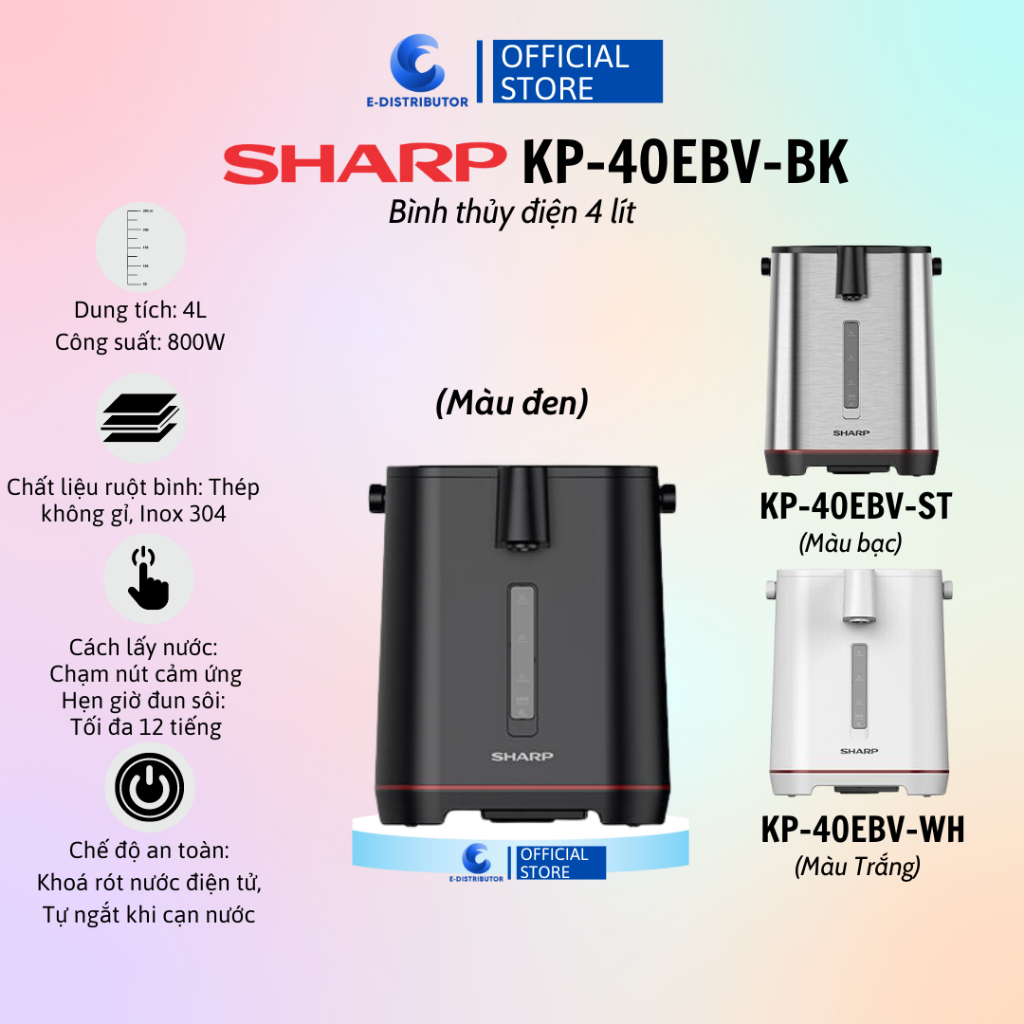 Bình Thủy Điện Sharp KP-40EBV-ST/BK/WH - Dung tích 4L - 100% chính hãng | Shopee Việt Nam