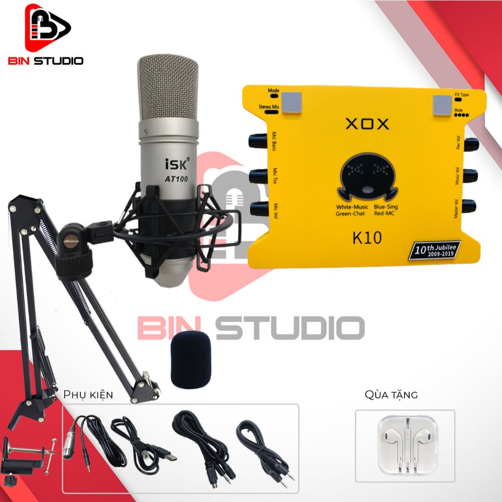 Combo Sound Card K10- MIC ISK AT100 Dùng Cho Hát Thu Âm LiveStream | Shopee Việt Nam