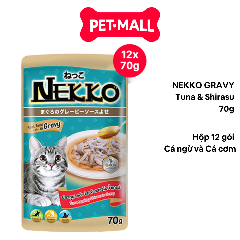 Hộp 12 gói 70g - Pate mèo NEKKO GRAVY Tuna & Shirasu Cá ngừ và Cá cơm Petmall | Shopee Việt Nam