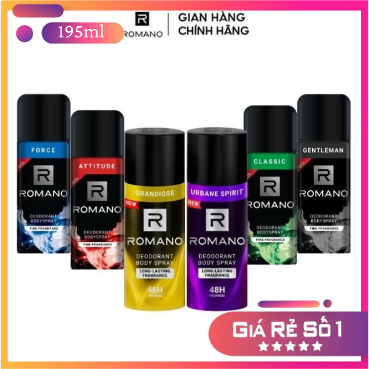 Combo Xịt Toàn Thân Ngăn Mồ Hôi và Mùi Cơ Thể Romano 195ml [Tăng 30%/Chai] Giá Không Đỏi, Đủ Màu ...