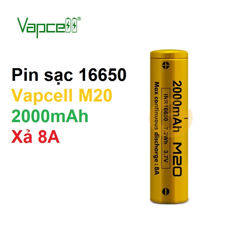 [P37] Pin sạc Lithium Li-ion 16650 Vapcell M20 Dung lượng 2000mAh Xả 8A ...