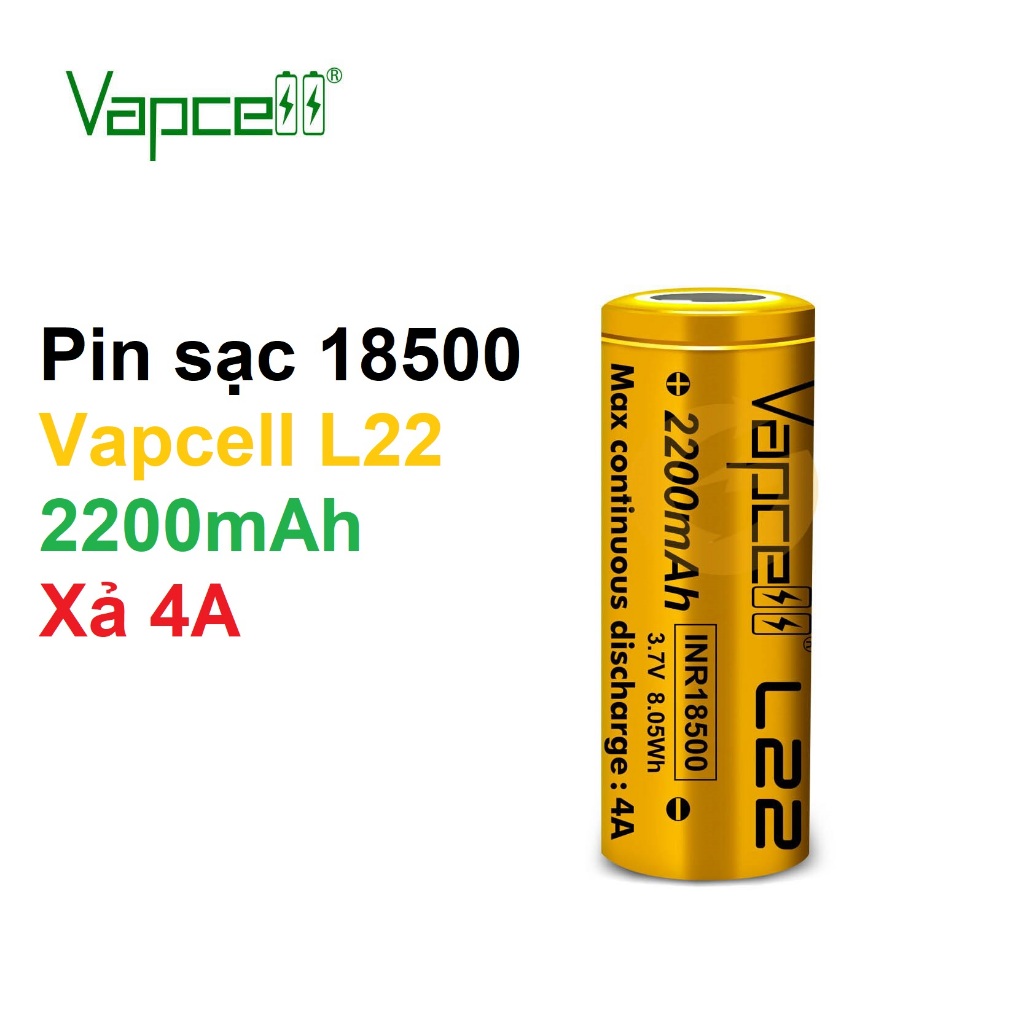 [P39] Pin sạc 18500 Vapcell L22 dung lượng 2200mah xã liên tục 4A Chính ...