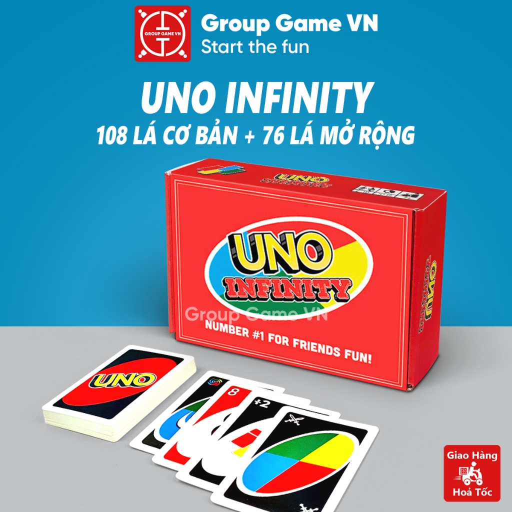 Bộ bài UNO INFINITY Đỏ 184 Lá giấy cứng cán màng, Boardgame giải trí ...