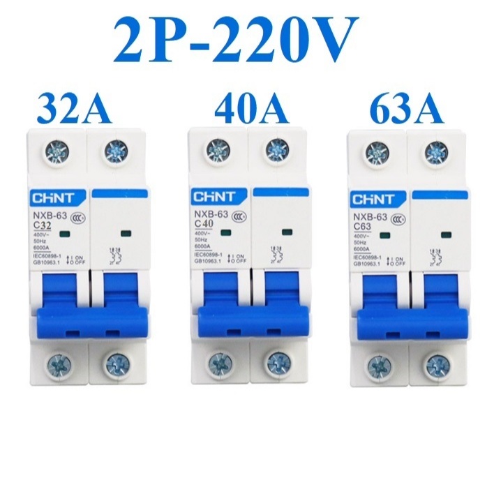 Aptomat CHINT NXB 1P 2P 3P 16A, 20A, 25A, 32A, 40A, 63A - át tép cài thanh ray MCB dạng gài ...
