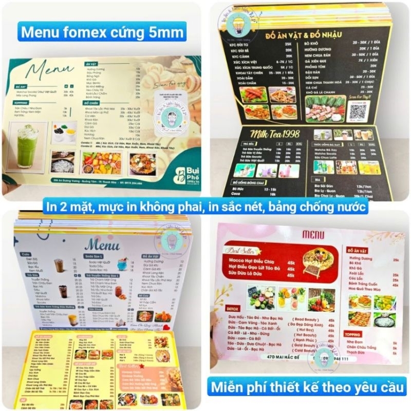 MENU, THỰC ĐƠN CHẤT LIỆU FOMEX 5MM, HỖ TRỢ THIẾT KẾ | Shopee Việt Nam