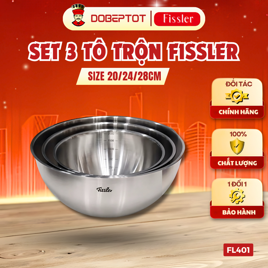[FL401] Set 3 Tô Trộn Fissler Inox 304 Thau Trộn Inox Tô Inox To Trộn Slad Ướp Thịt Trộn Bột Làm ...