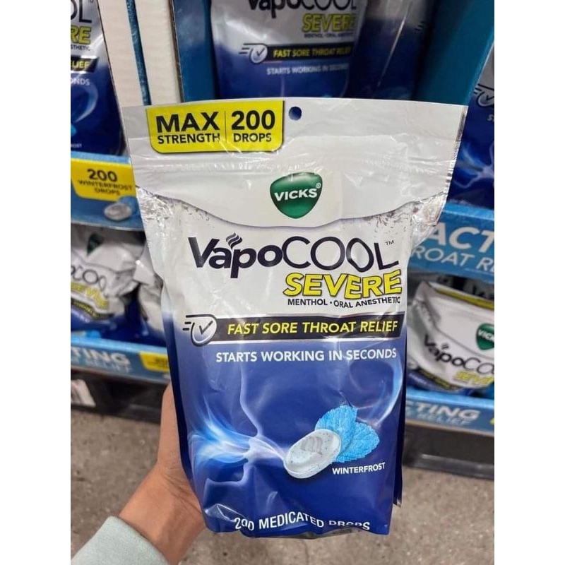 Kẹo ngậm bạc hà chuẩn Mỹ Vicks Vapo cool severe fast sore throat relie ...