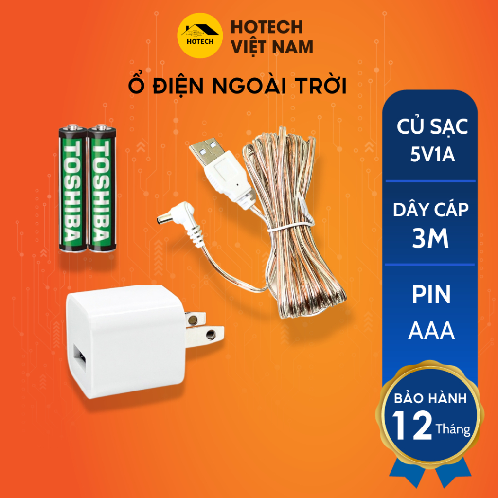 Phụ kiện đồng hồ led để bàn hoặc treo tường Hotech đủ củ sạc 5V1A, dây cáp nguồn 3 mét, pin AAA ...
